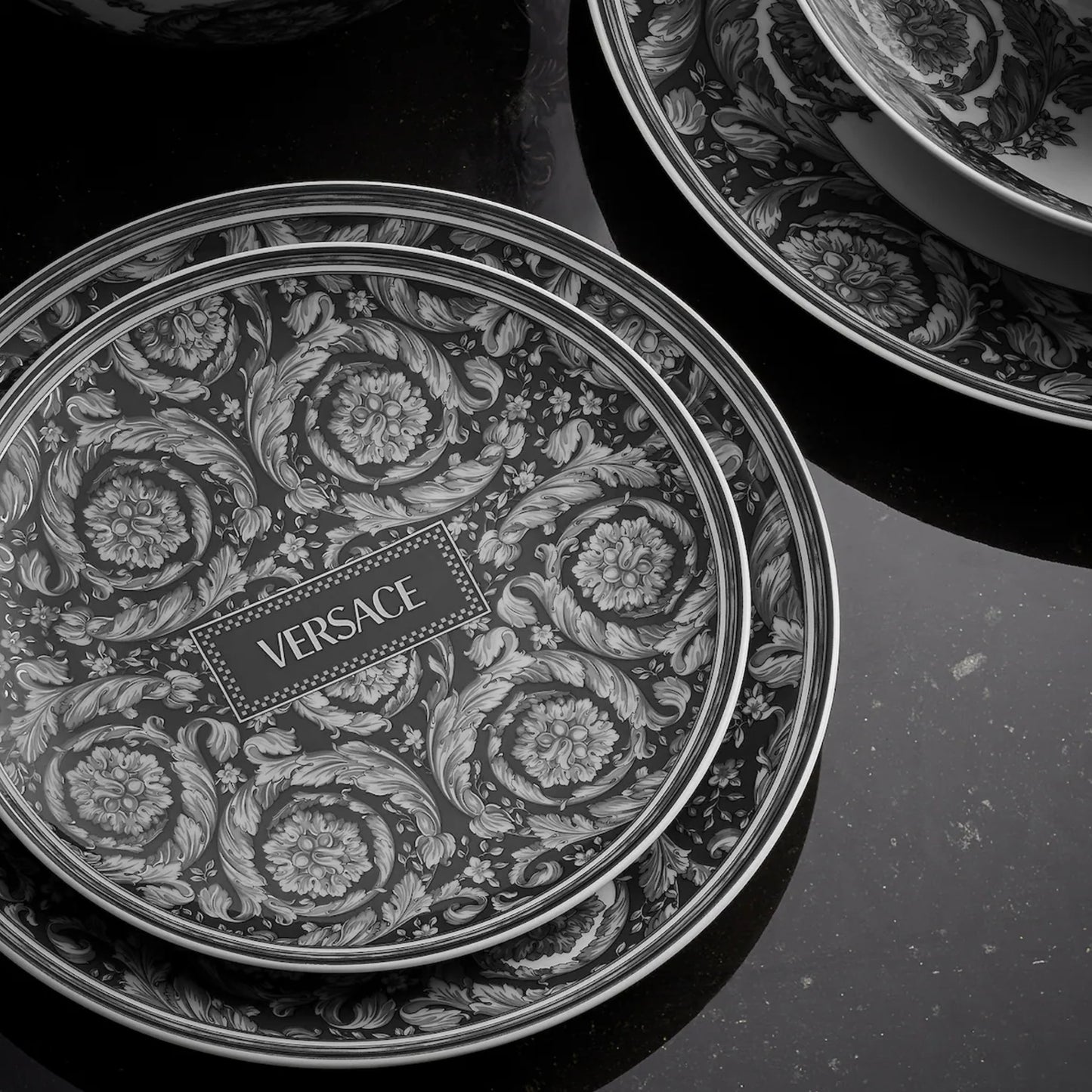 Barocco haze small plate by Versace Home | Maison Territo